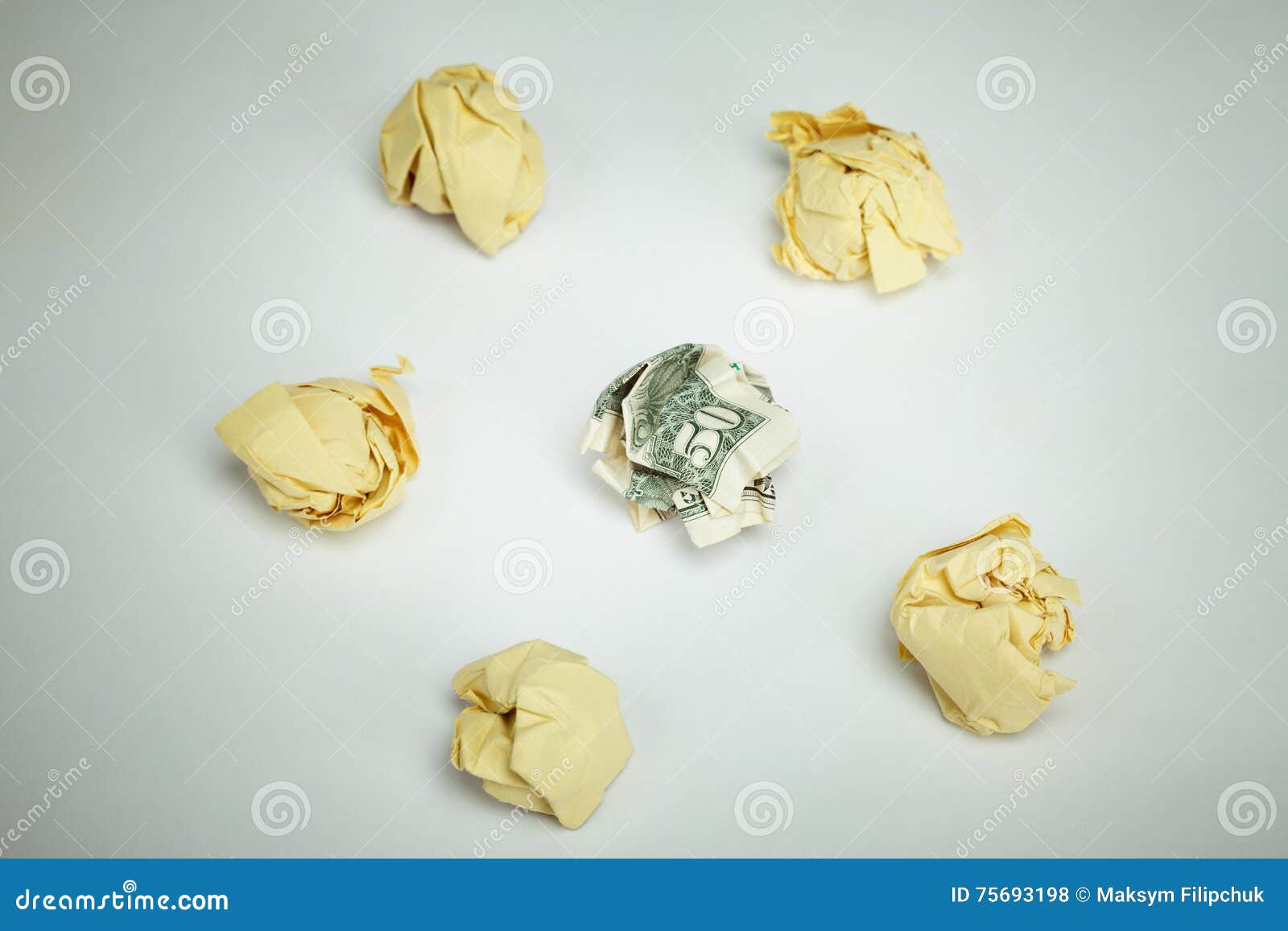 Dollar Banknote Surrounded by Crumpled Papers Stock Photo - Image of ...