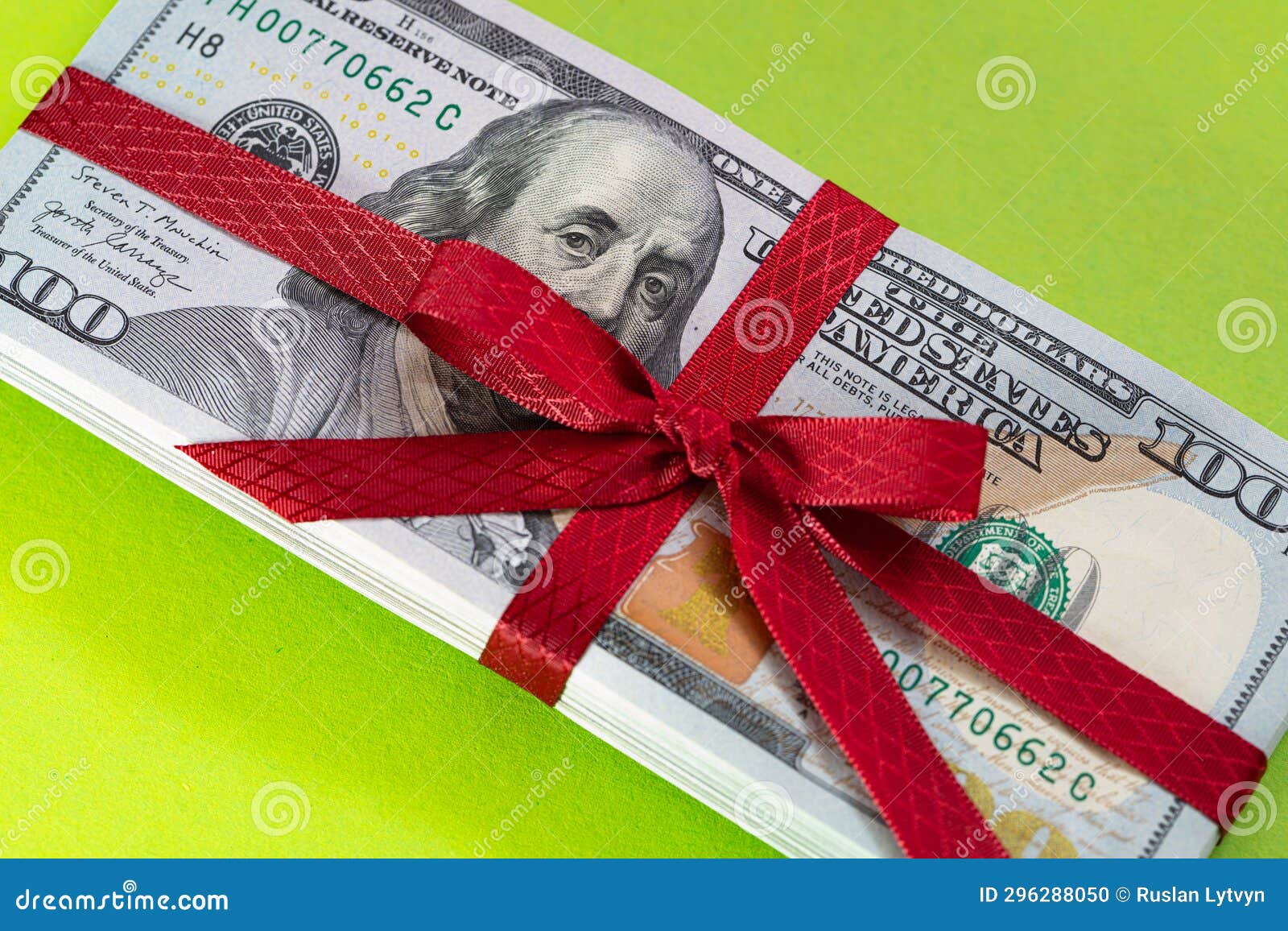100 Dollar Banknotes with Bow Stock Photo - Image of cash, giving ...