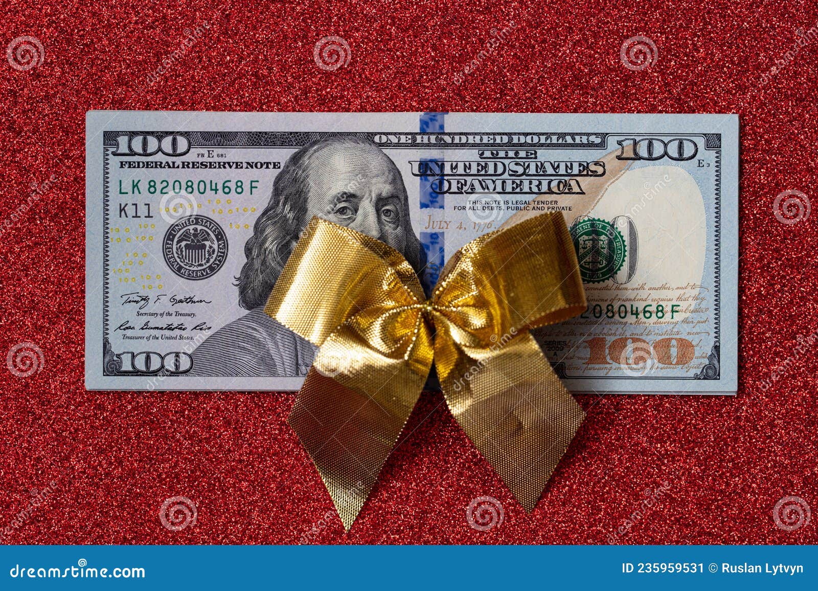 100 Dollar Banknotes with Bow Stock Image - Image of business, award ...
