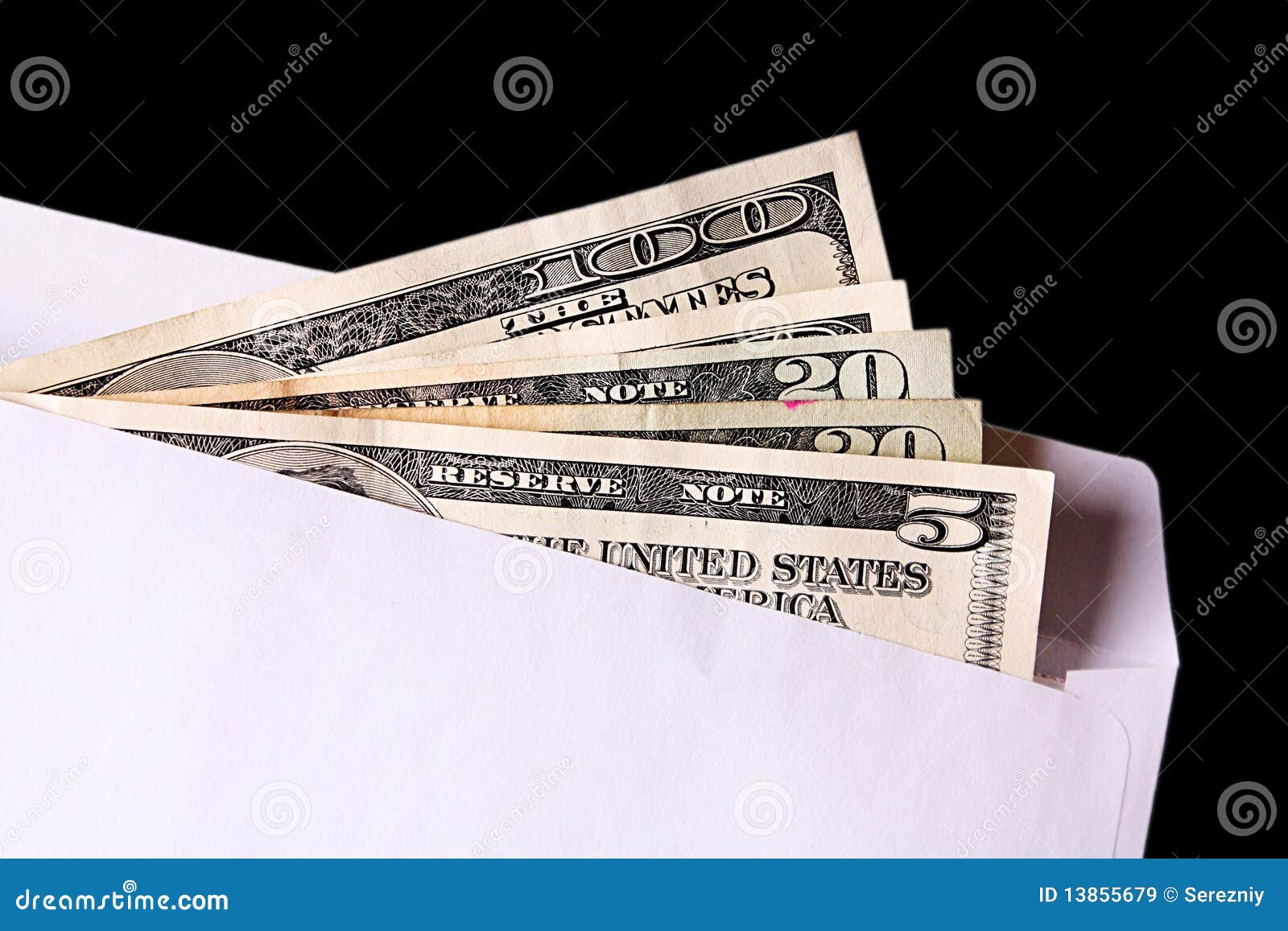 Dollar Banknotes in Envelope Stock Image - Image of white, save: 13855679