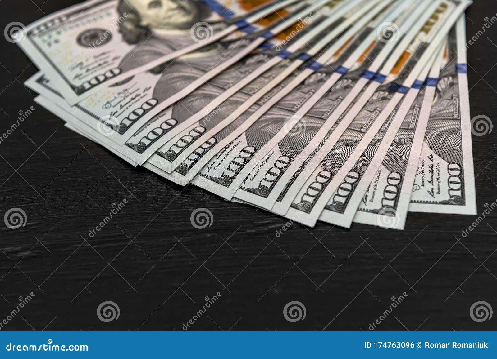 Dollar Banknotes in Fan Isolated on Black Stock Photo - Image of ...