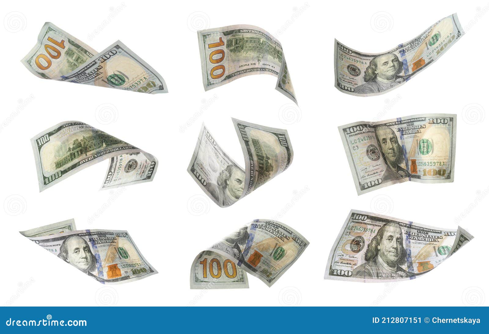 Dollar Banknotes Flying on White Background, Collage Stock Image ...