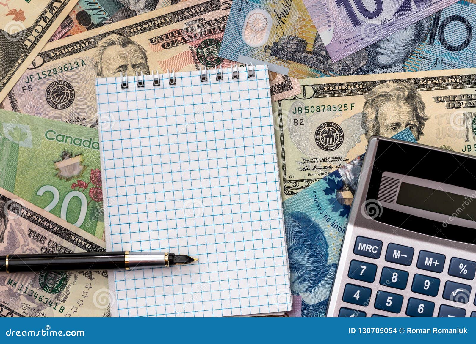 Dollar Banknotes with Notepad, Pen and Calculator. Stock Photo - Image ...