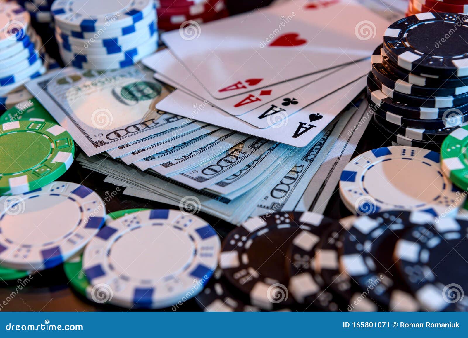 Dollar Banknotes with Poker Chips and Playing Cards Stock Image - Image ...