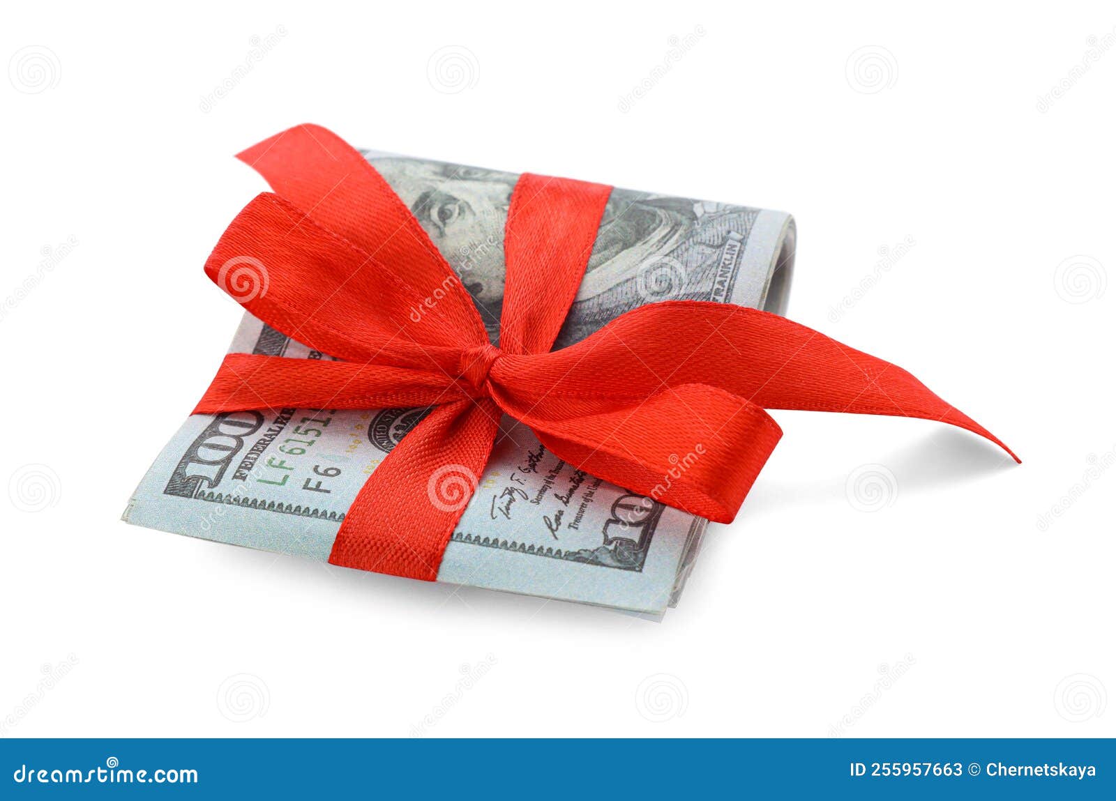 Dollar Banknotes with Red Ribbon Isolated on White Stock Image - Image ...