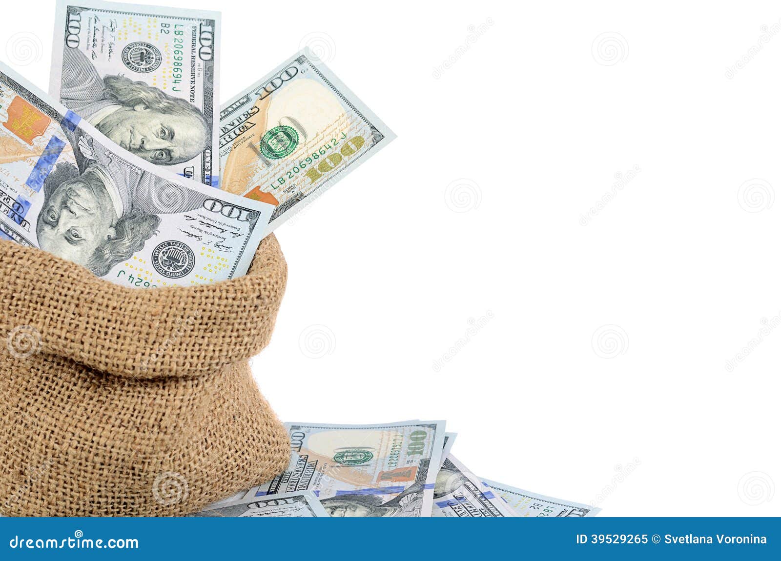 Dollar Banknotes in a Sack Isolated Stock Image - Image of backdrop ...