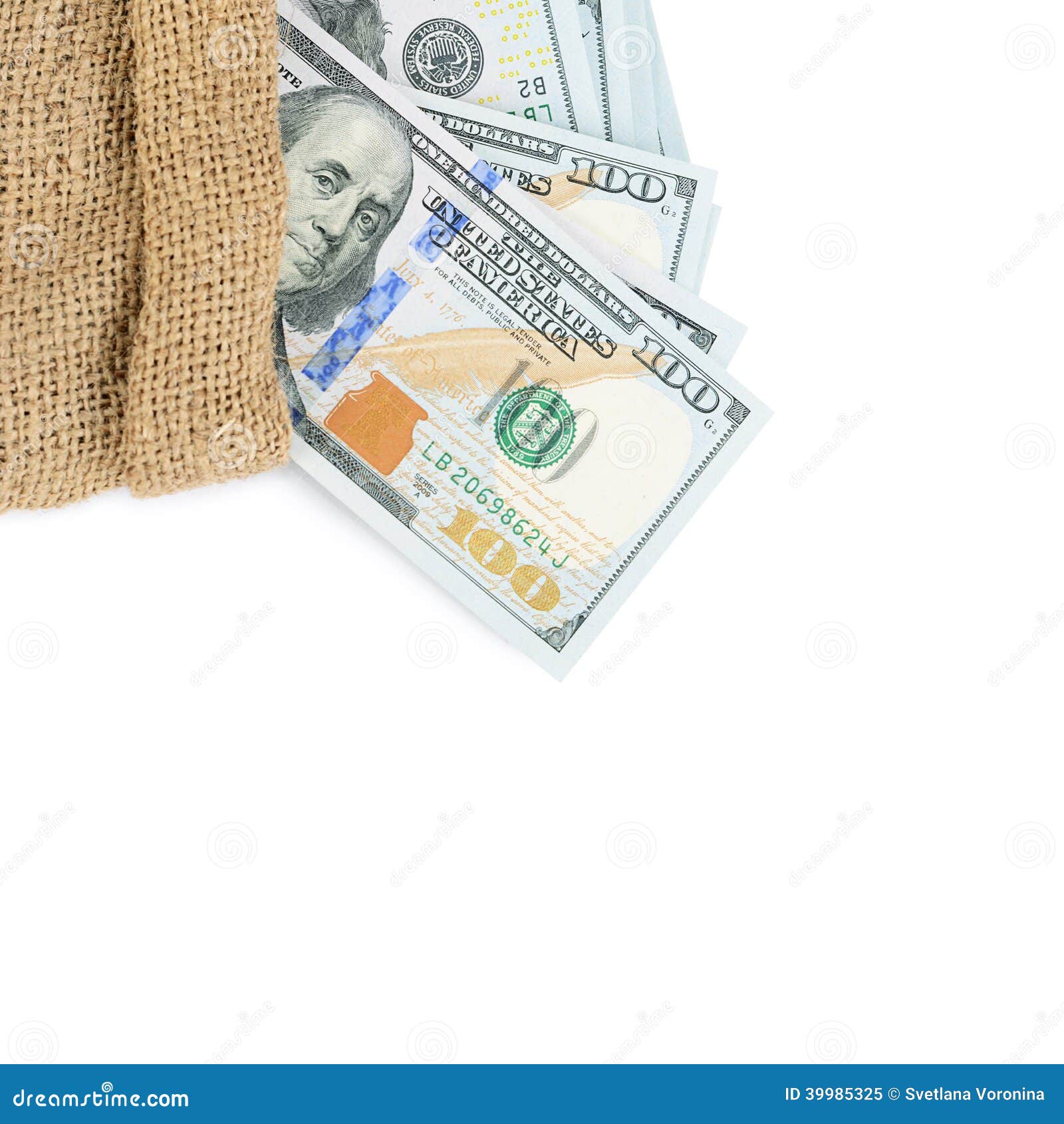 Dollar Banknotes in a Sack Isolated Stock Image - Image of america ...