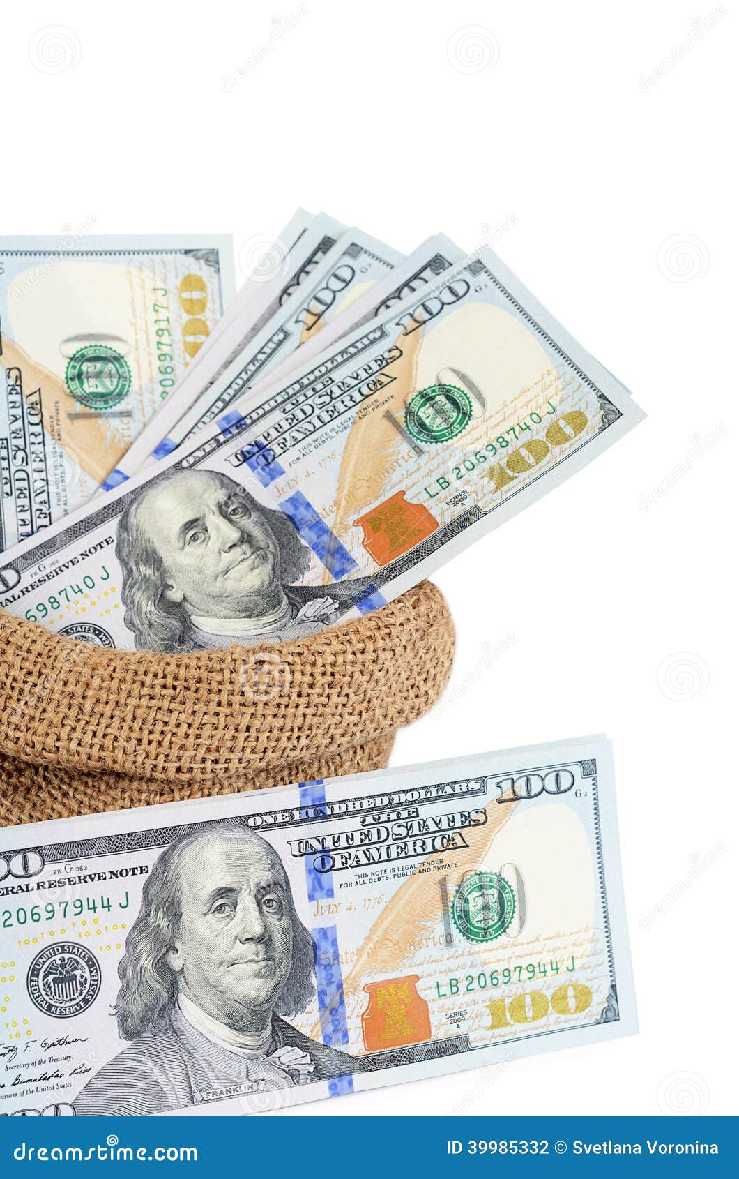 Dollar Banknotes in a Sack Isolated Stock Photo - Image of object ...