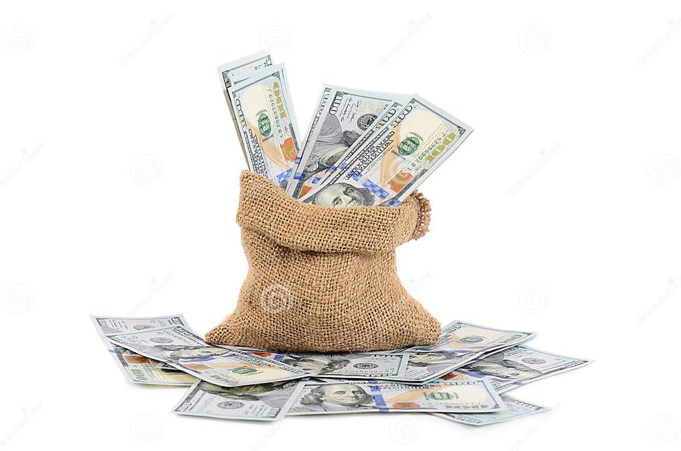 Dollar Banknotes in a Sack Isolated Stock Image - Image of america ...
