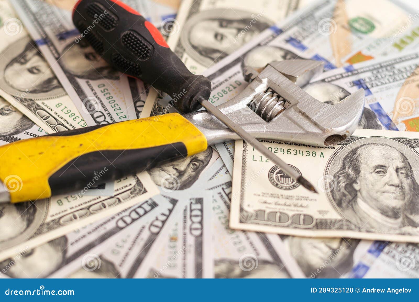 The Dollar Banknotes and Tools Stock Photo - Image of instrument, bank ...