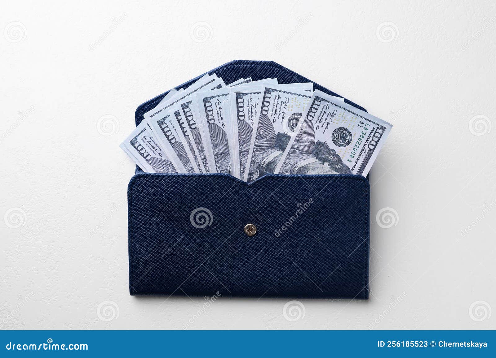 Dollar Banknotes in Wallet on White Table, Top View. Money Exchange ...