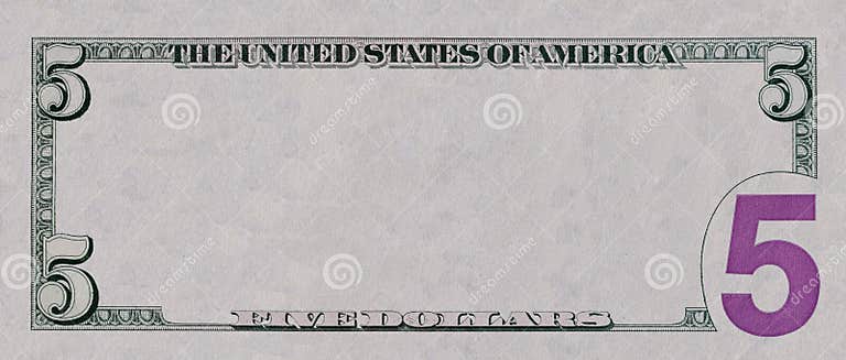 5 Dollar Bill Back Side with Empty Middle Area Stock Photo - Image of ...