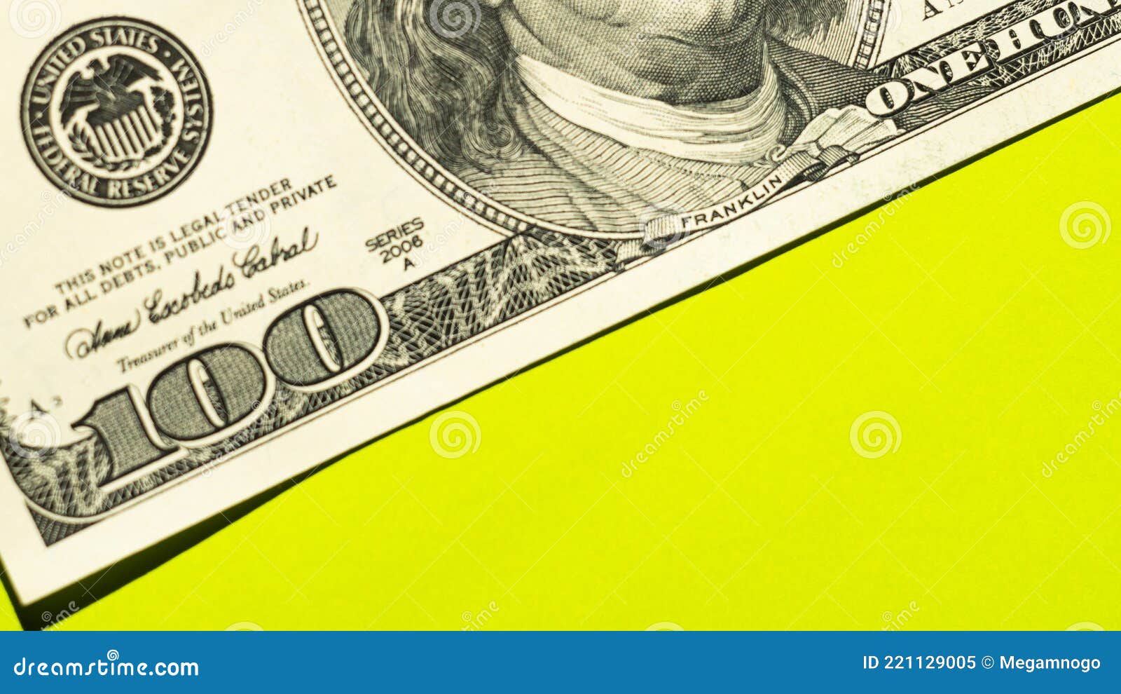 100 Dollar Bill on a Bright Green Table Close Up Stock Image - Image of ...