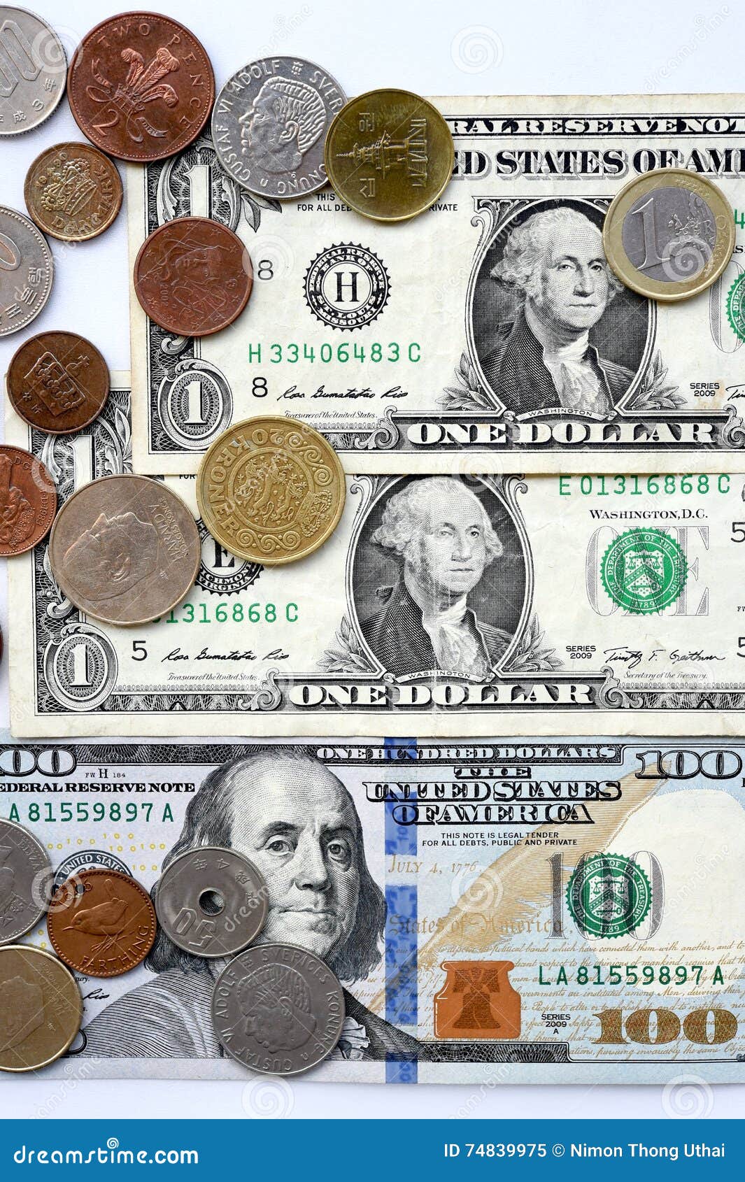 Dollar bill and coin stock image. Image of bill, business - 74839975