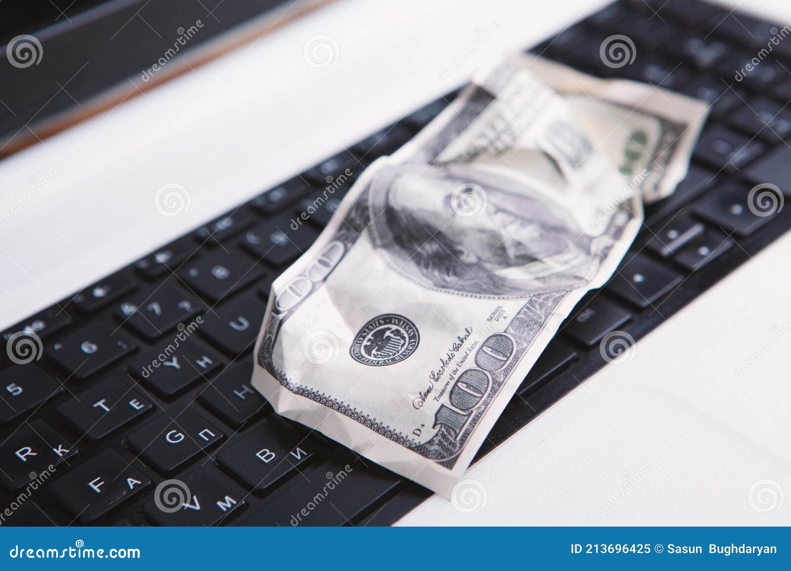 100 Dollar Bill on Computer Stock Image - Image of portable, paying ...