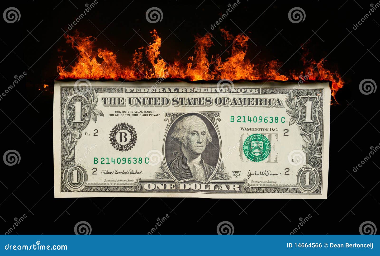 Dollar bill in flames stock photo. Image of bill, bankruptcy - 14664566