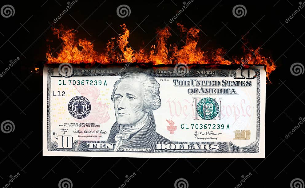 Dollar bill in flames stock image. Image of business - 14664591