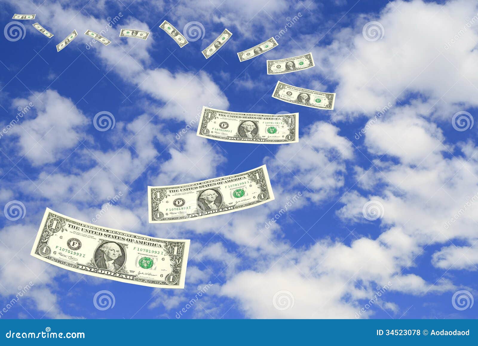 Dollar bill fly in sky stock photo. Image of company - 34523078