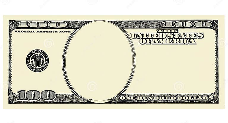 100 Dollar Bill Front with No Face, Isolated for Design Stock ...