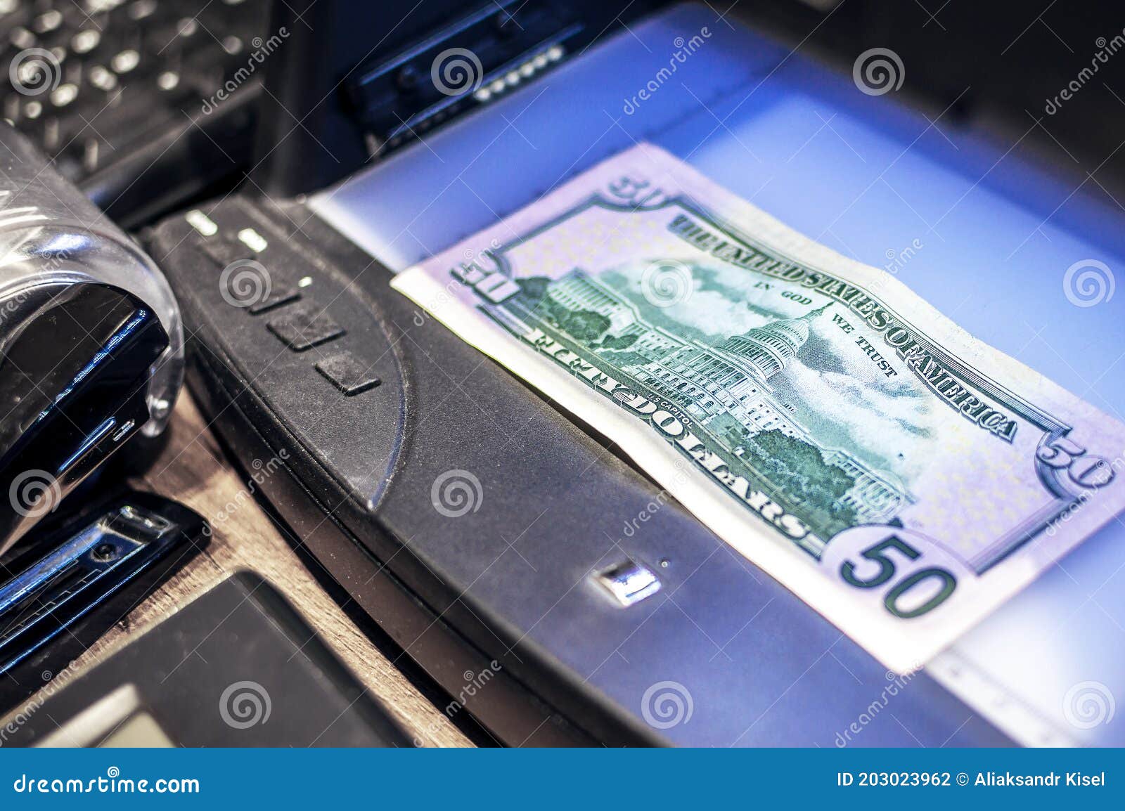 50 Dollar Bill Lies in the Device of the Detector of Authenticity ...
