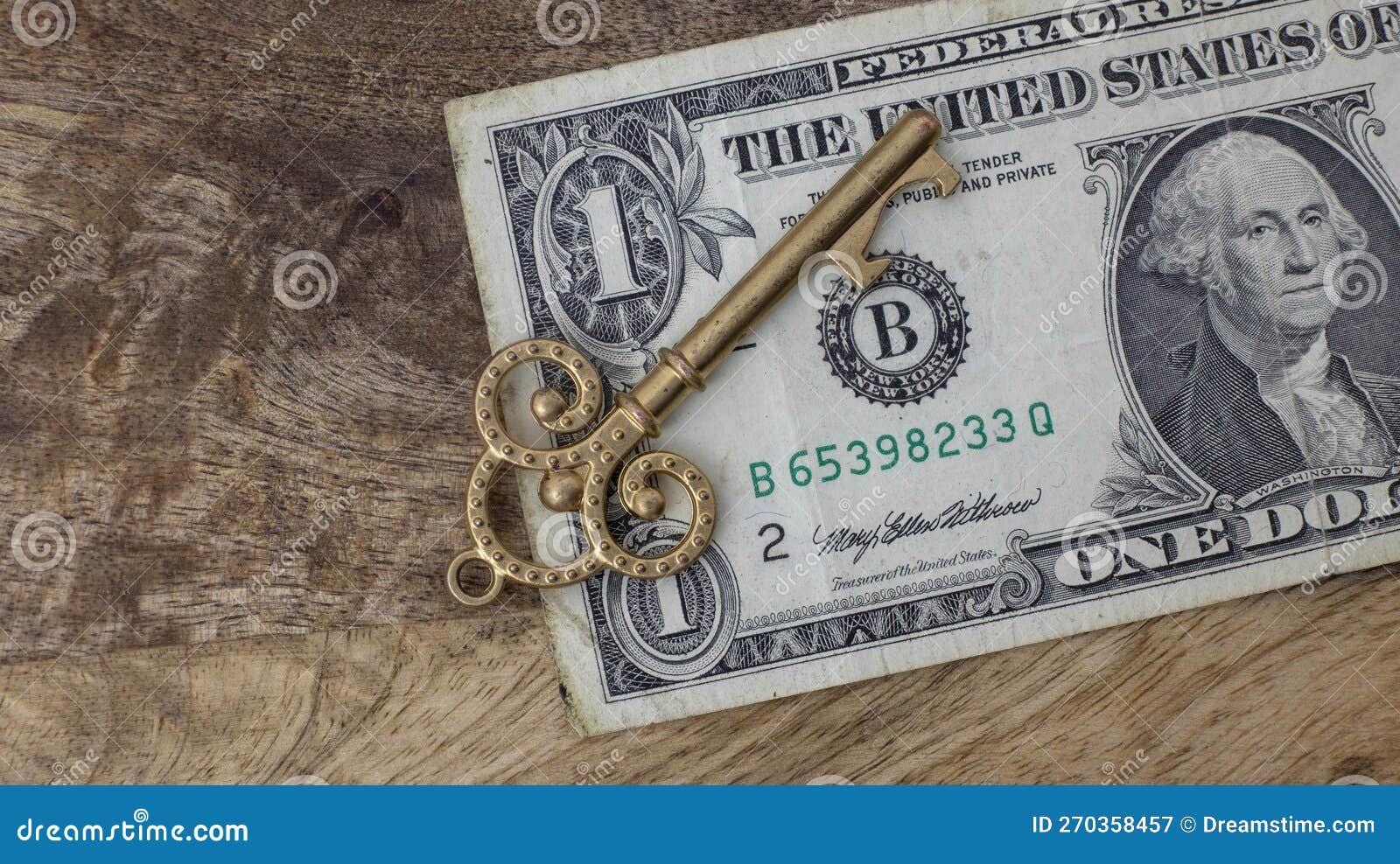 Dollar Bill with Old Vintage Key. Money Opens Many Doors Stock Image ...