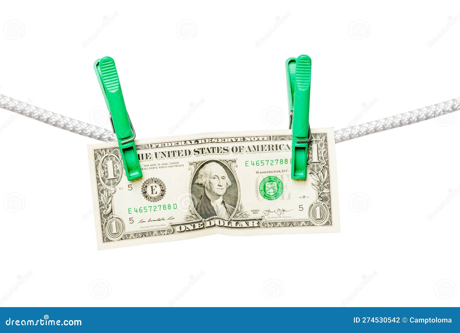 Dollar Bill and Pin on the Rope and Pin Isolated Stock Photo - Image of ...