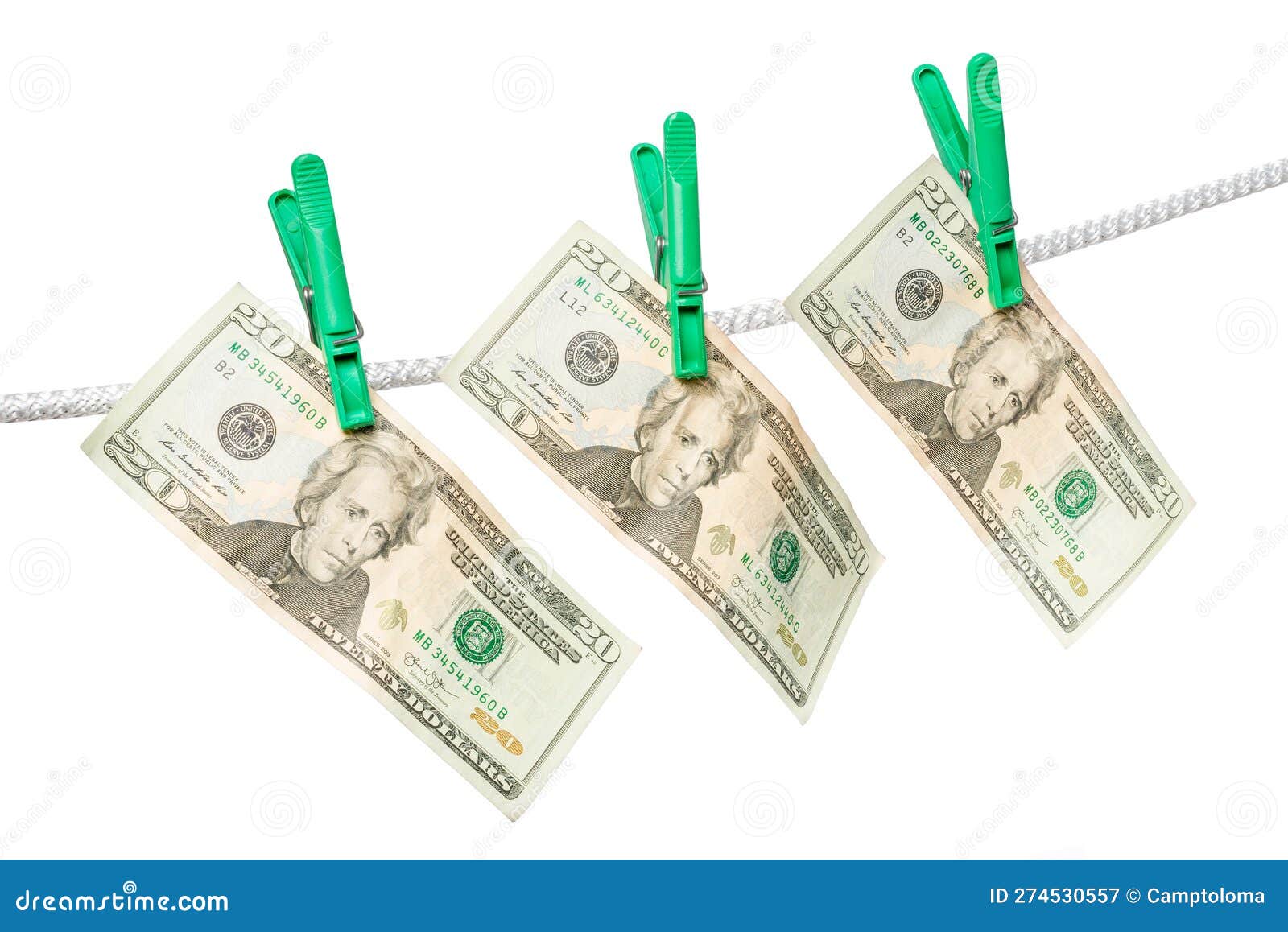 Dollar Bill and Pin on the Rope and Pin Isolated Stock Image - Image of ...