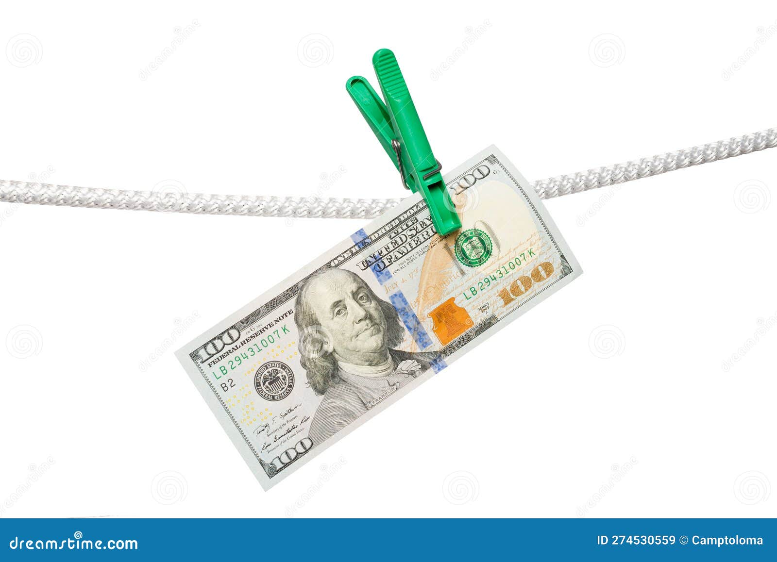 Dollar Bill and Pin on the Rope and Pin Isolated Stock Image - Image of ...