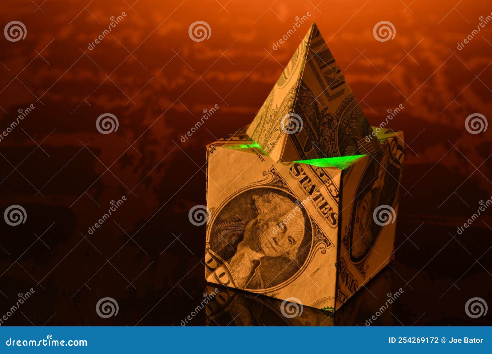 Dollar Bill Pyramid Resting Atop a Cube Made of Dollar Bills Stock ...