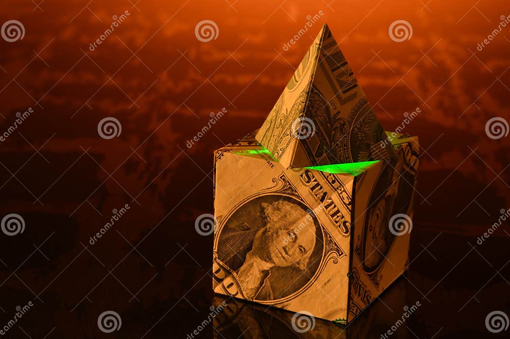 Dollar Bill Pyramid Resting Atop a Cube Made of Dollar Bills Stock ...