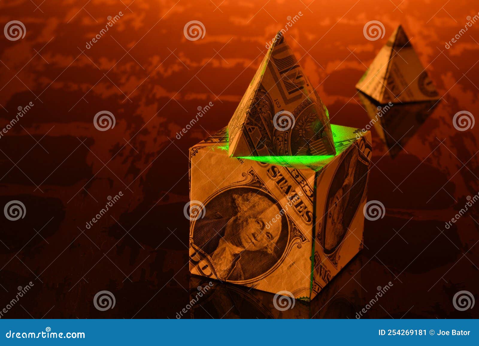 Dollar Bill Pyramid Resting Atop a Cube Made of Dollar Bills Stock ...