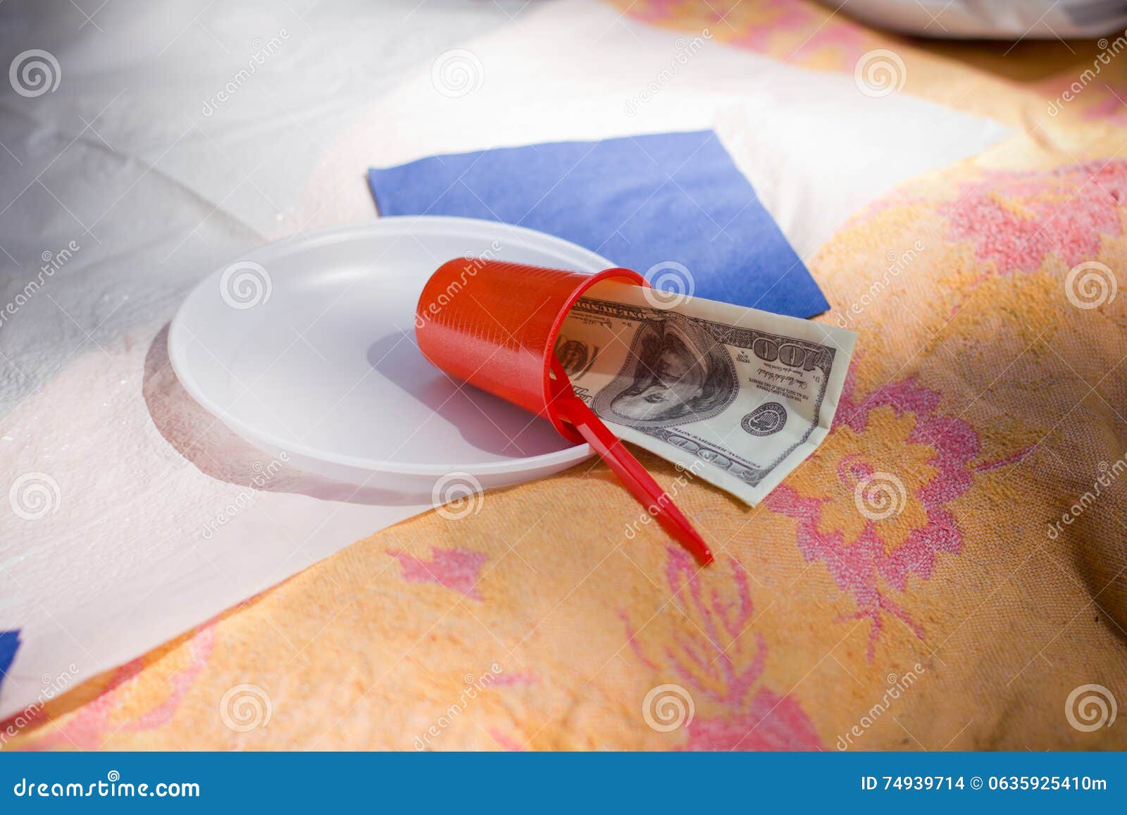 Dollar Bill in Red Plastic Cup Stock Photo - Image of money, economy ...