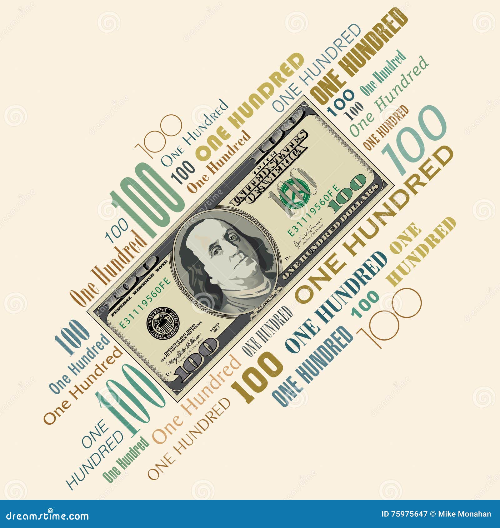 A 100 Dollar Bill Typographic Design Stock Vector - Illustration of ...