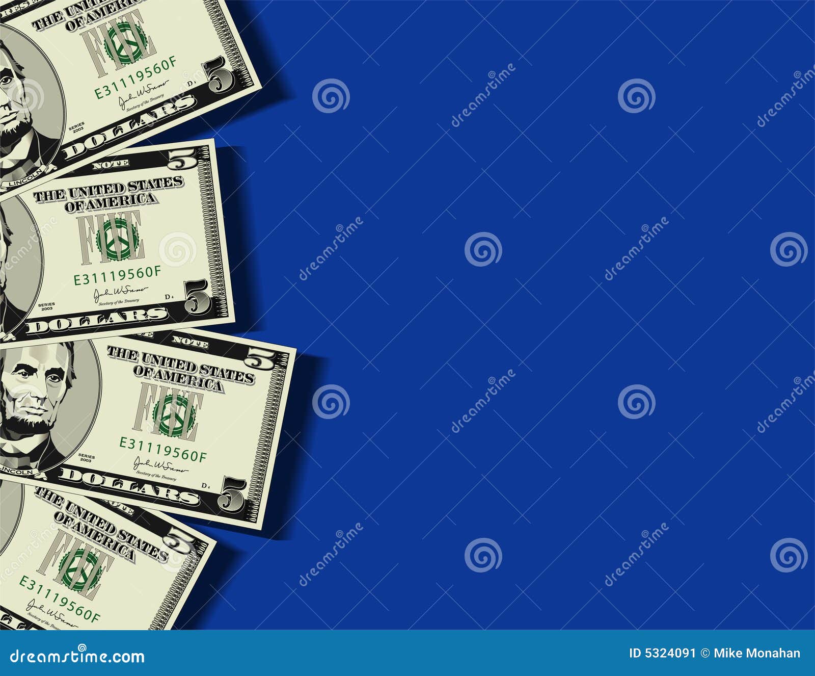 Dollar bills background stock vector. Illustration of five - 5324091