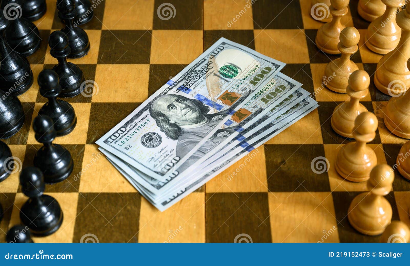 Dollar Bills between Chess Pieces Rows on Chessboard Stock Image - Image of financial, finance ...