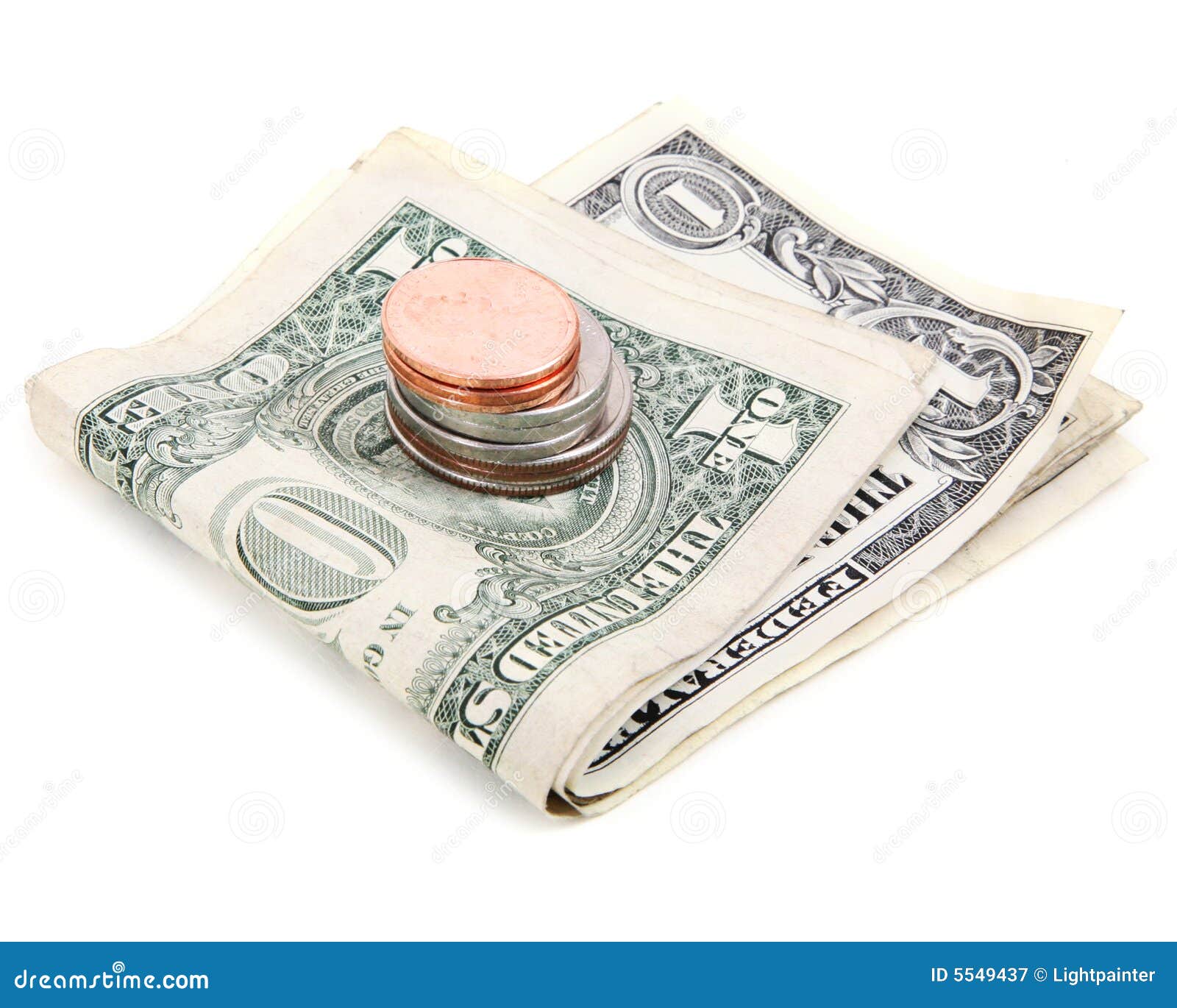 Dollar bills and coins stock image. Image of coinage, pile - 5549437