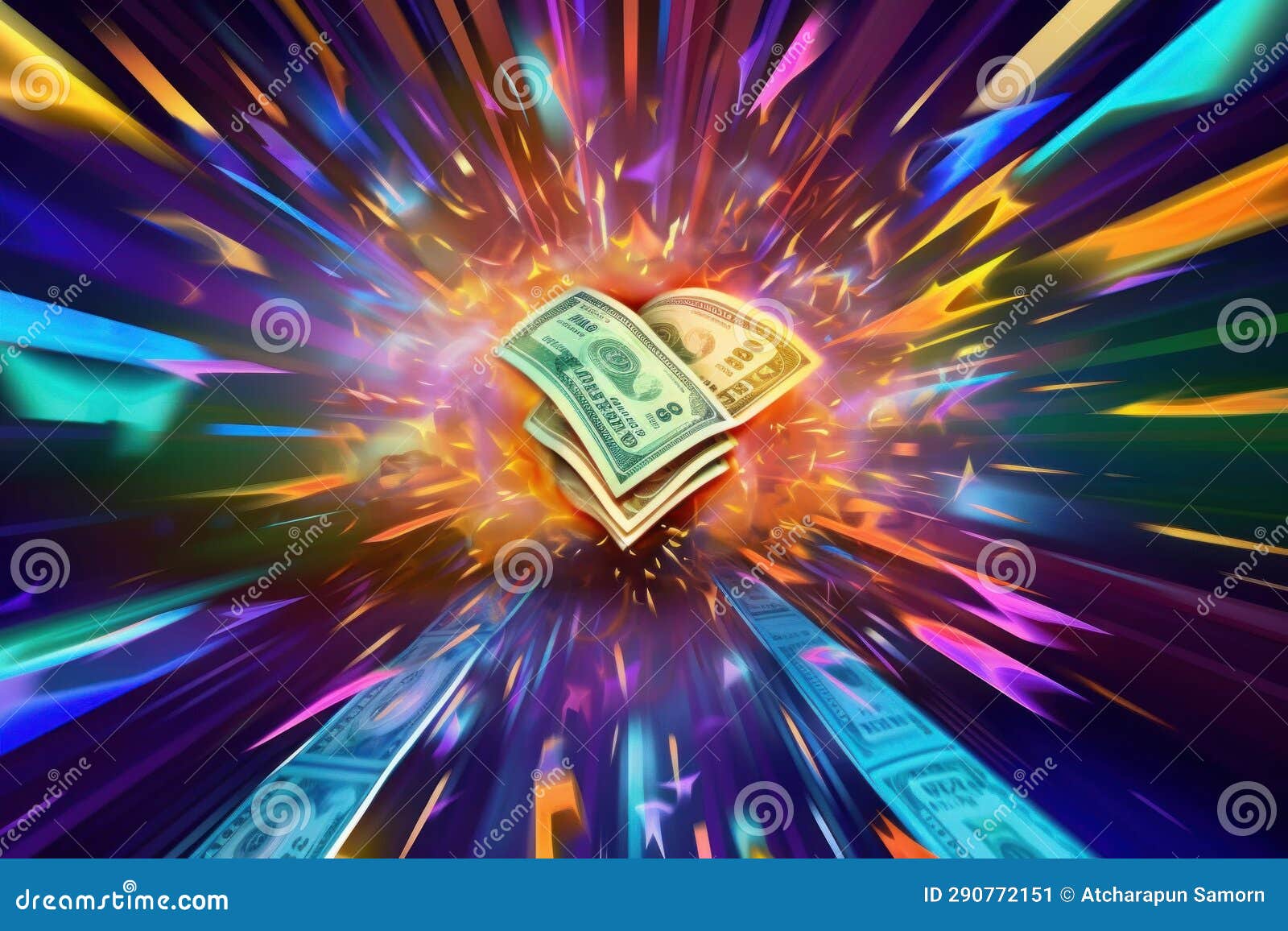 Dollar Bills Falling with Colorful Abstract Background Stock Image ...