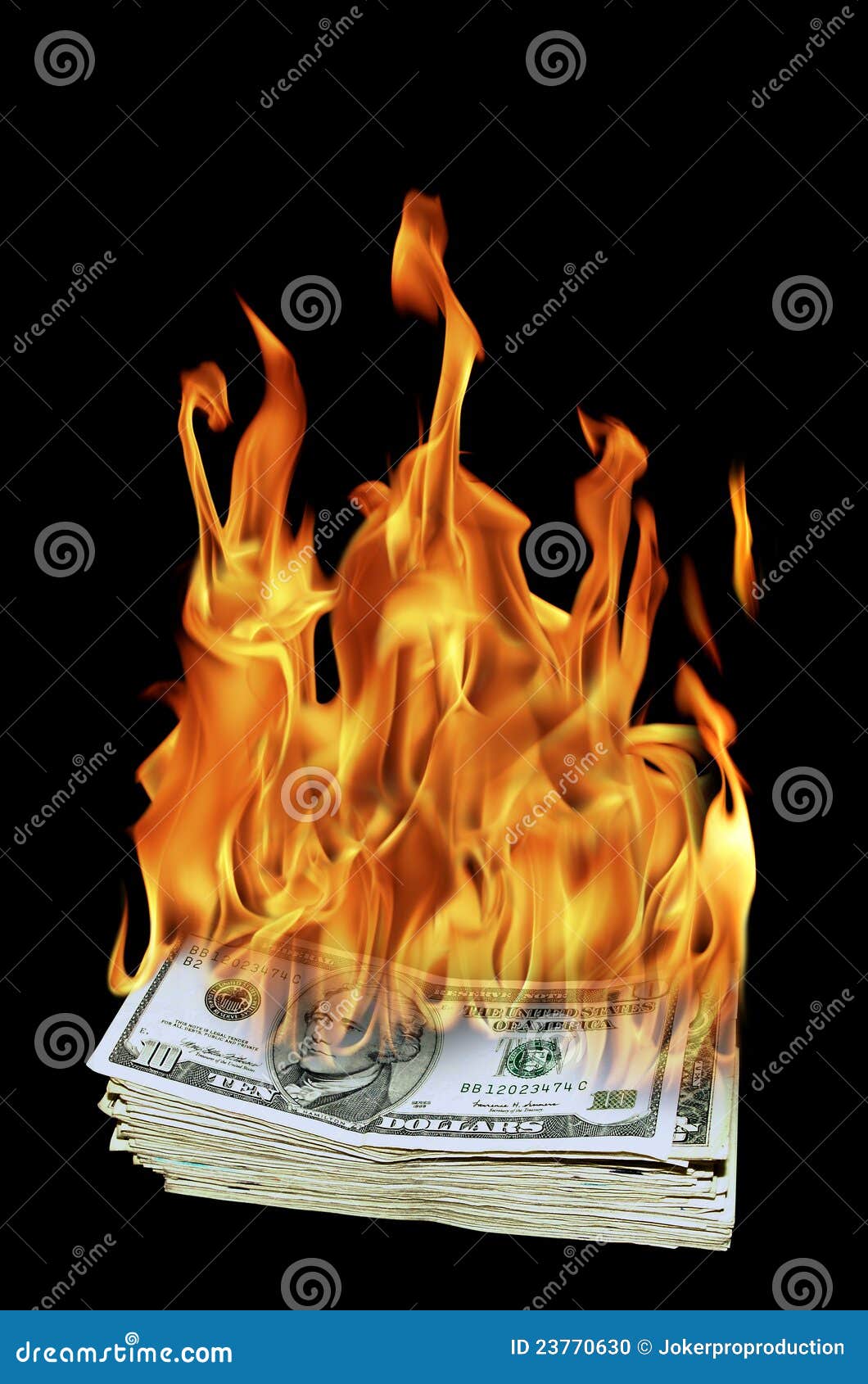 Dollar bills on fire stock photo. Image of credit, loan - 23770630