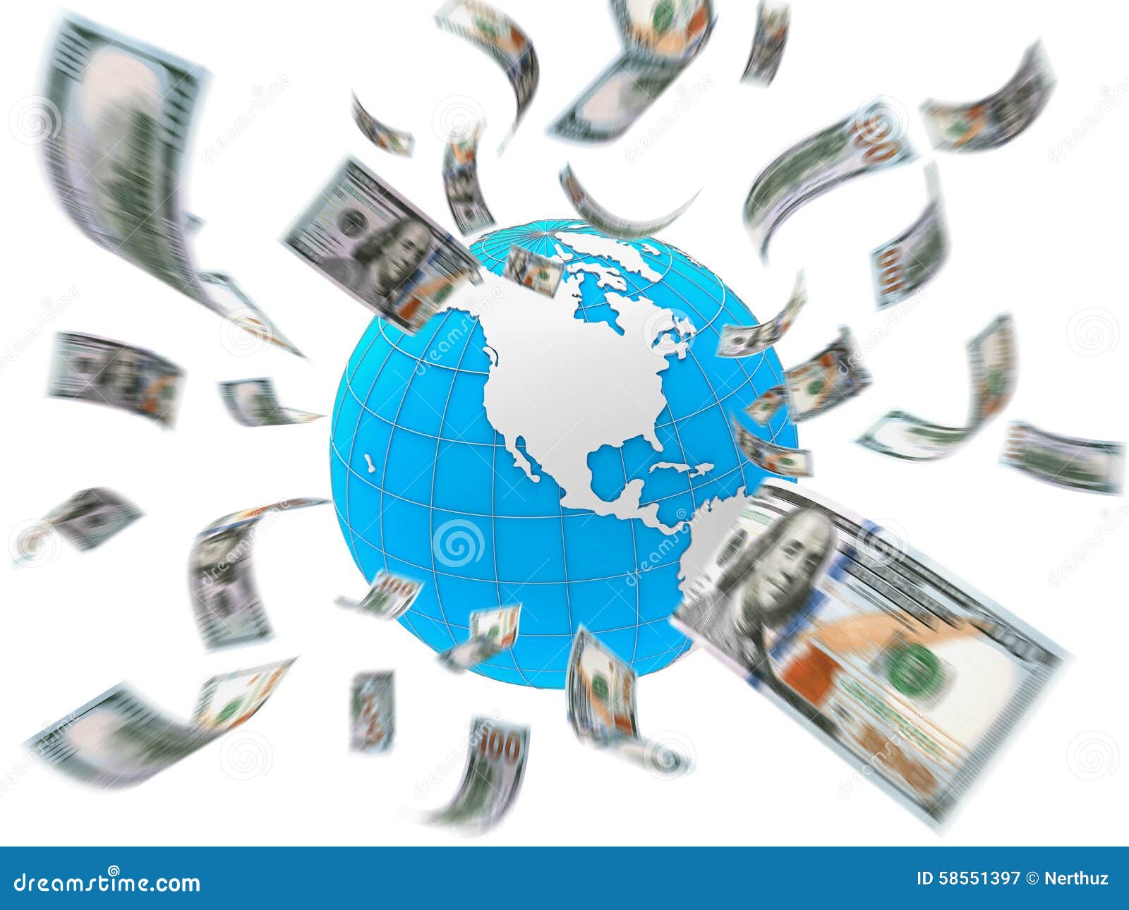 Dollar Bills Flying Globe Stock Illustrations – 2 Dollar Bills Flying ...