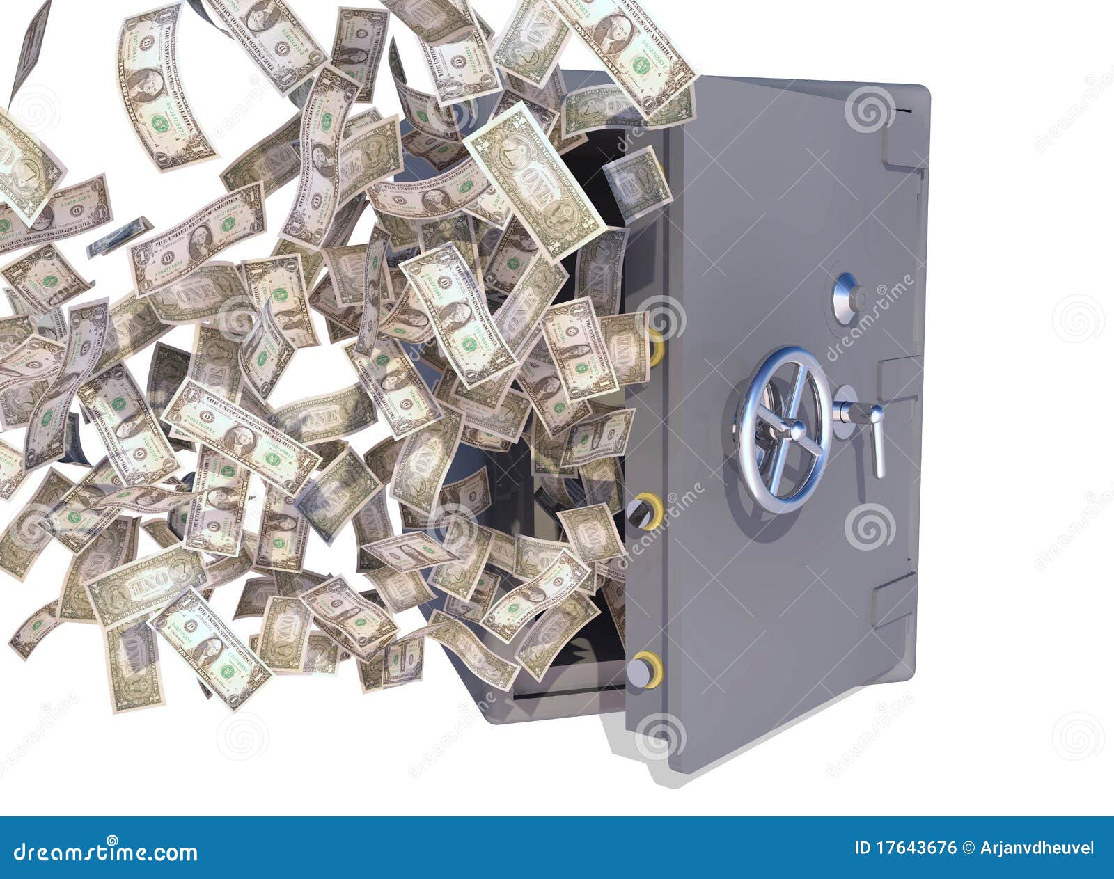 Dollar Bills Flying Out Vault Stock Photo - Image of money, blue: 17643676