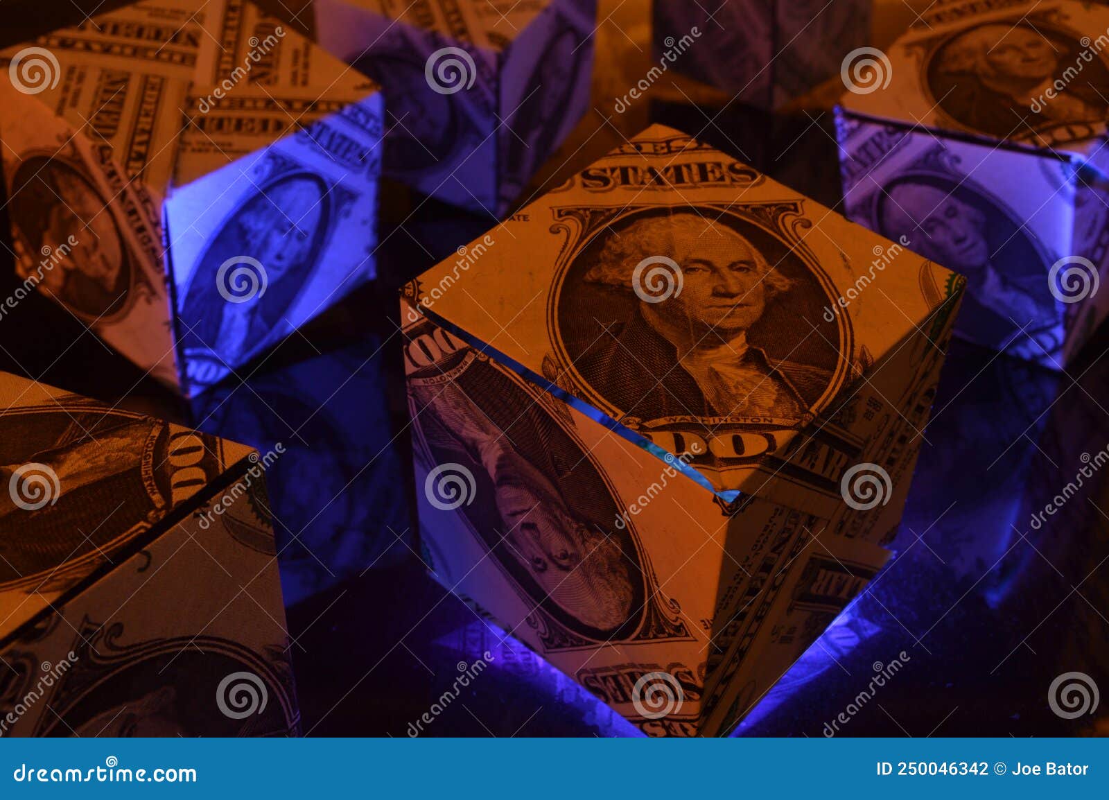 Dollar Bills Folded into Cubes Stock Photo - Image of finance, business ...