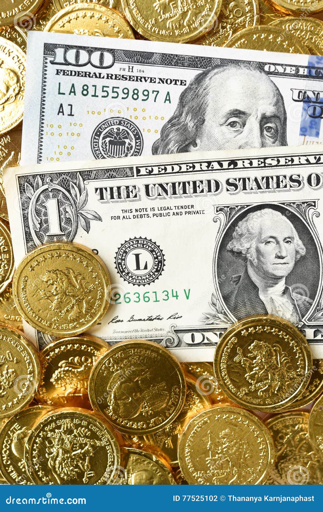 Dollar Bills and Gold Coins Editorial Photography - Image of bill, gold ...