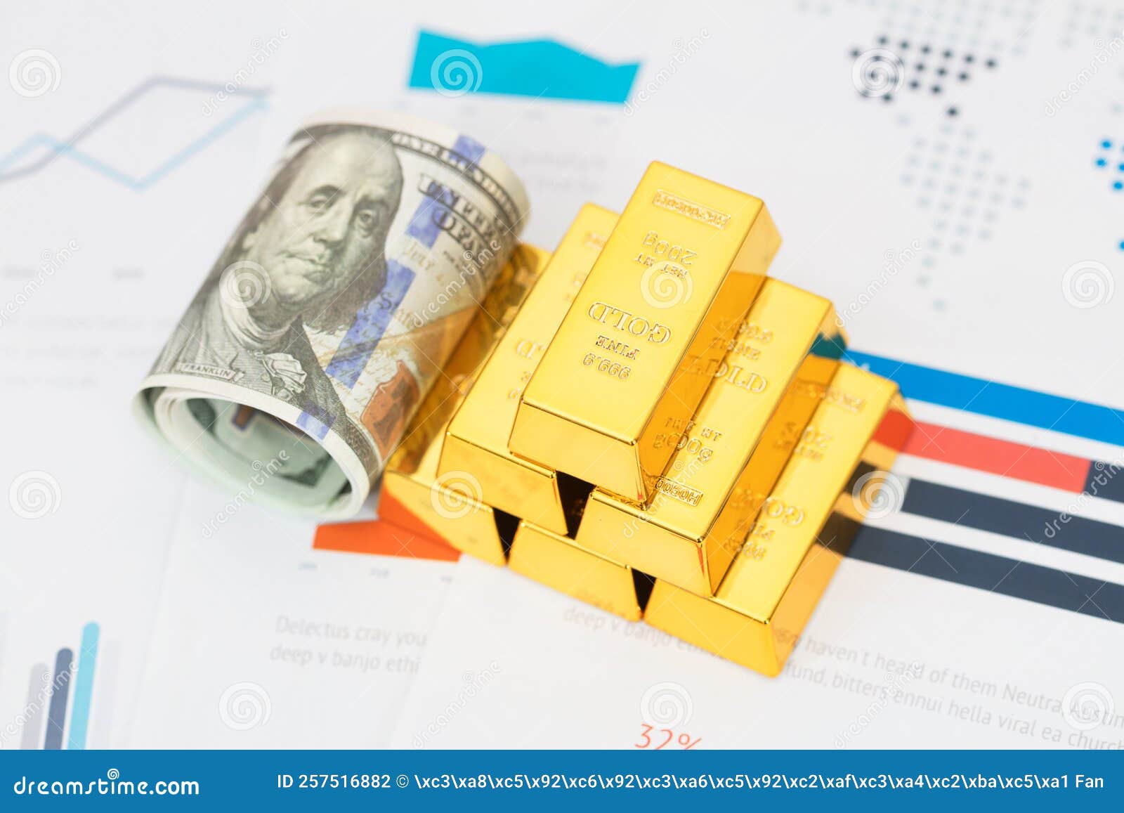 Dollar Bills and Gold on Documents Stock Photo - Image of financial ...