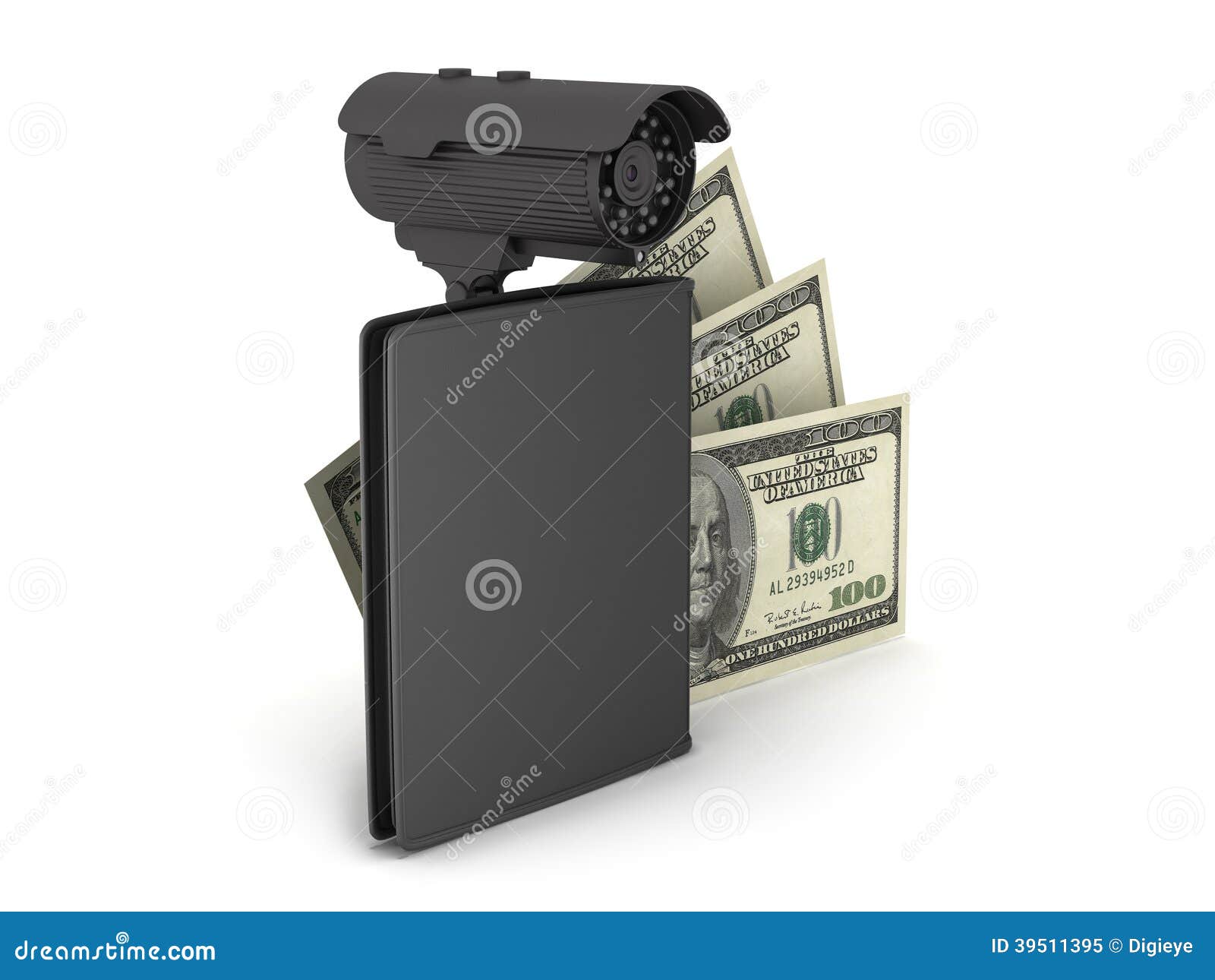 Dollar Bills, Leather Wallet and Video Surveillance Camera Stock ...