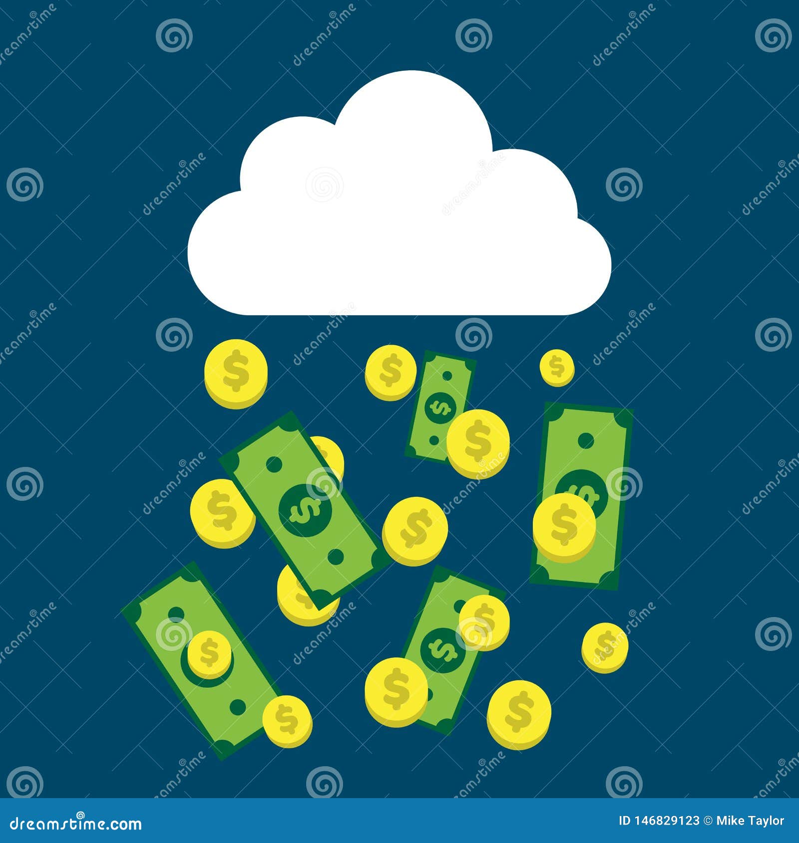 Dollar Bills Raining from a Cloud Stock Vector - Illustration of ...