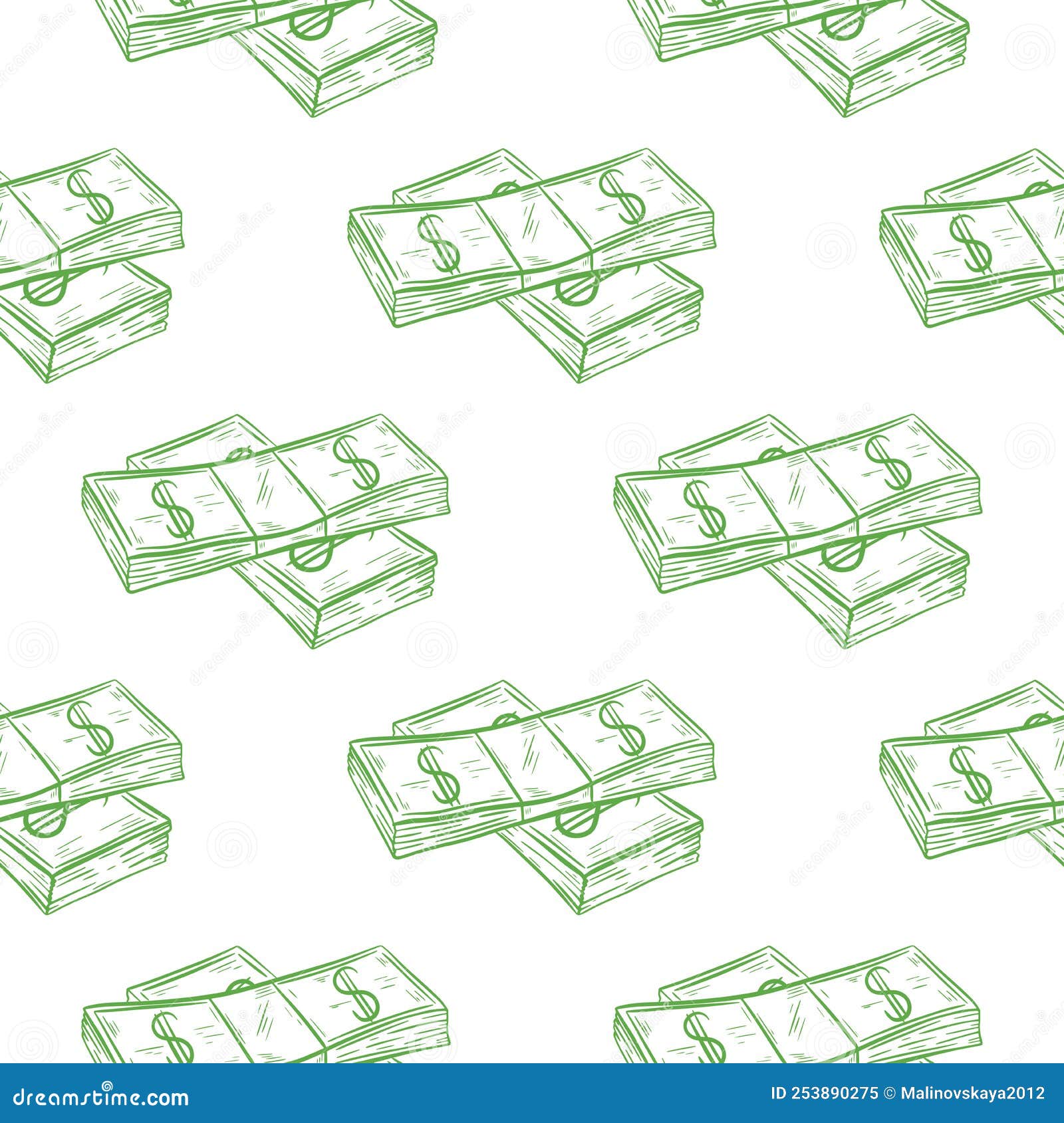 Dollar Bills in Stacks Seamless Pattern Stock Illustration ...