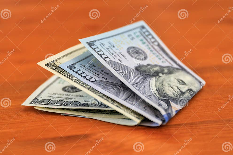 100 Dollar Bills on the Table at Home Stock Image - Image of money ...