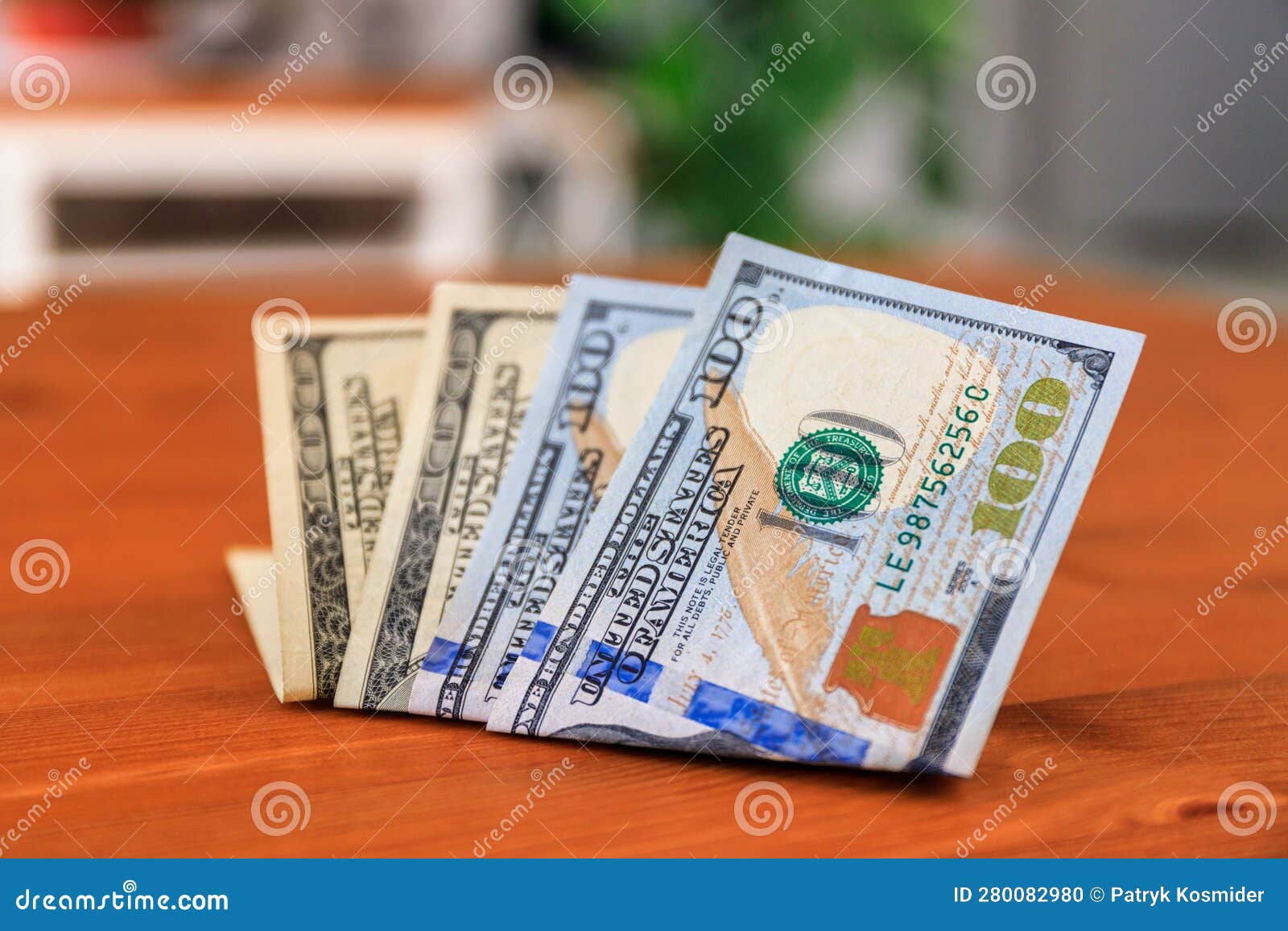 100 Dollar Bills on the Table at Home Stock Photo - Image of price ...