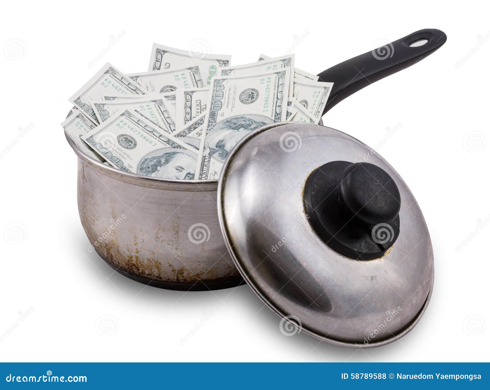 Dollar bills in Used pot stock photo. Image of handle - 58789588