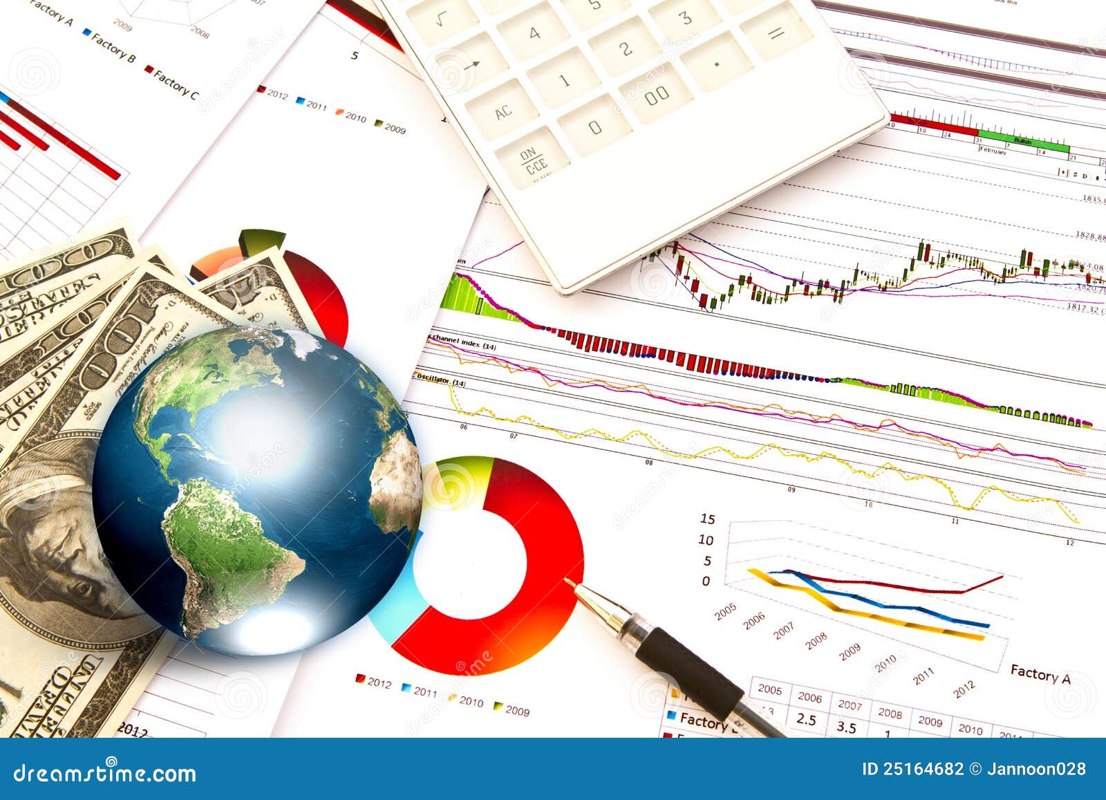 Dollar and Business Graph with Earth. Stock Photo - Image of account ...